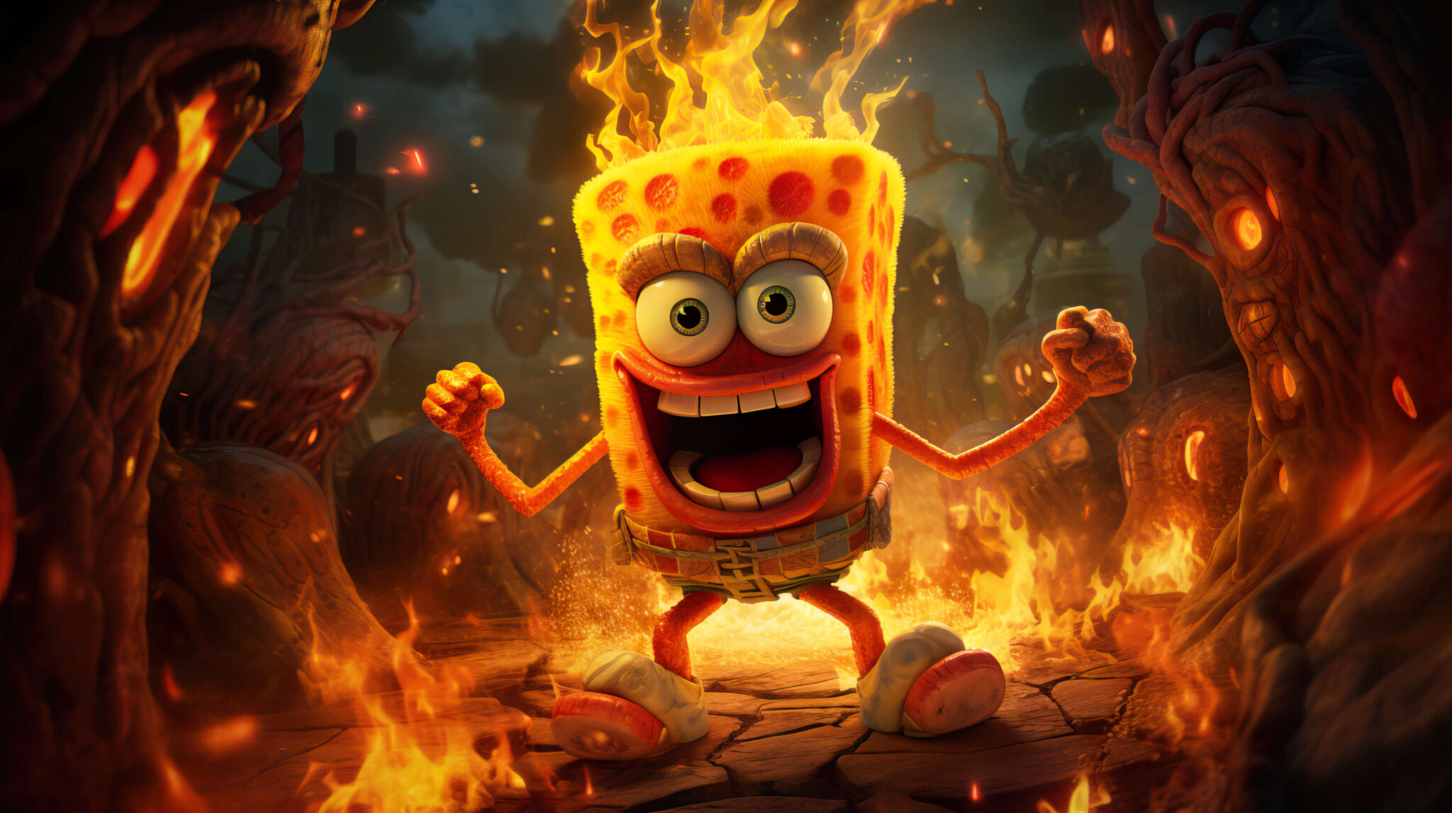 Fire SpongeBob Wallpaper, Free, 4k