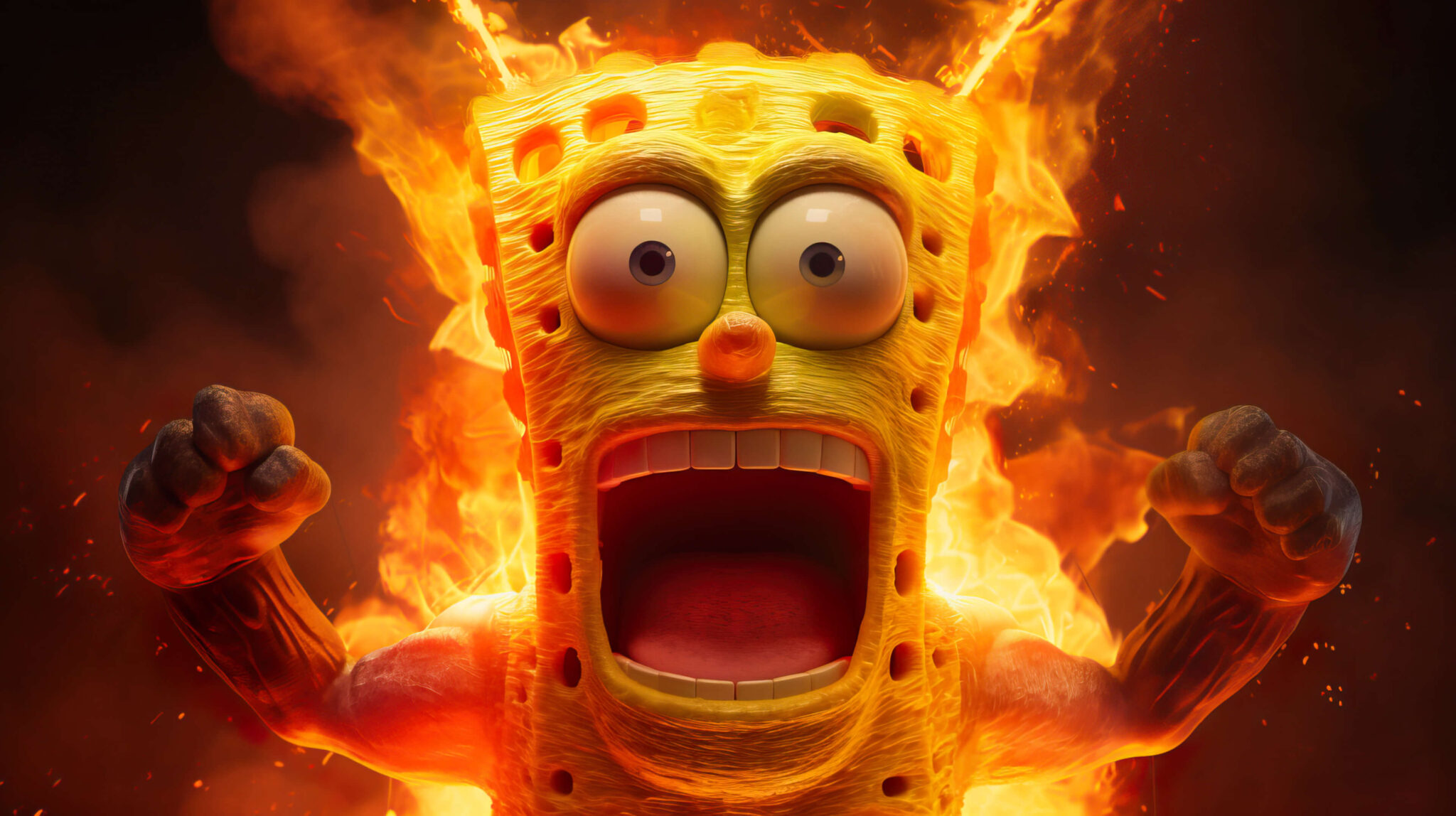 Fire SpongeBob Wallpaper, Free, 4k