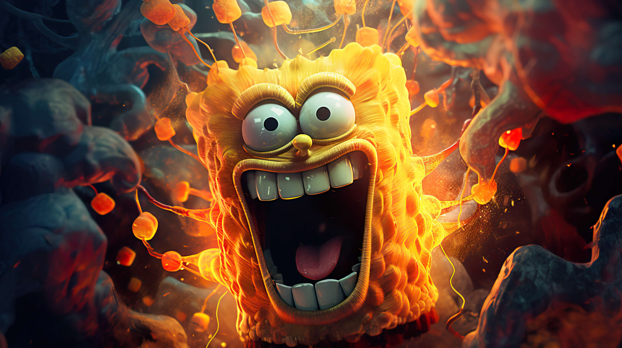 Fire SpongeBob Wallpaper, Free, 4k